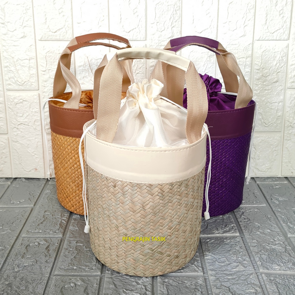 Synthetic Leather Parcel List Bag Pandan Woven Hampers Basket | Shopee ...