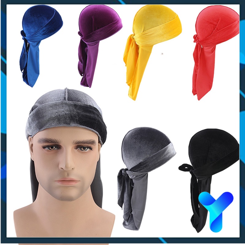Yb Velvet Durags Long Tail Bandana Stretchable Turban Headwraps For Men