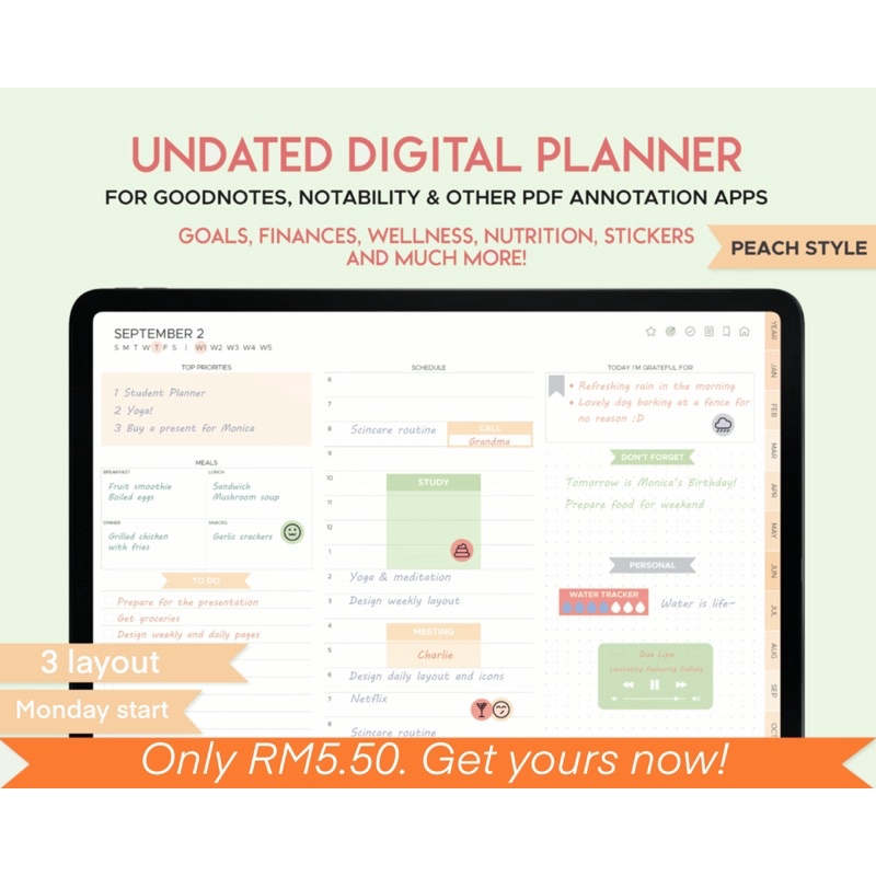 PEACH UNDATED DIGITAL PLANNER | Shopee Malaysia