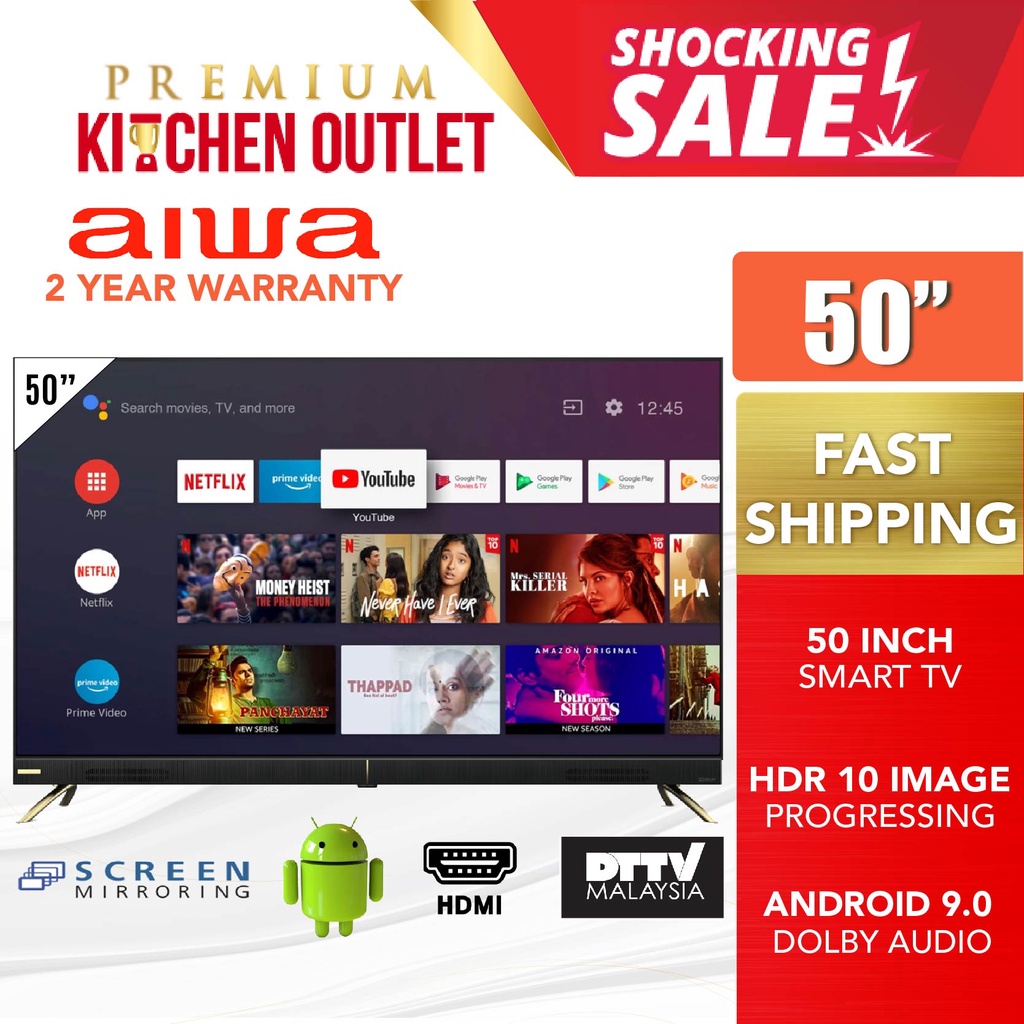 Aiwa 50 Inch 4K UHD Android Smart TV Netflix Youtube Smart TV 58" AW-58ULEDX10AF | 50" AW ...