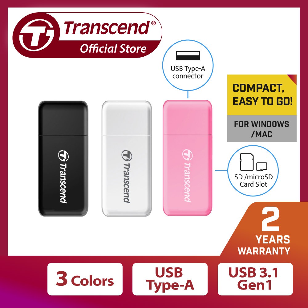 Transcend RDF5 Card Reader SD/microSD | USB 3.1 Type A (Black/Red/White ...