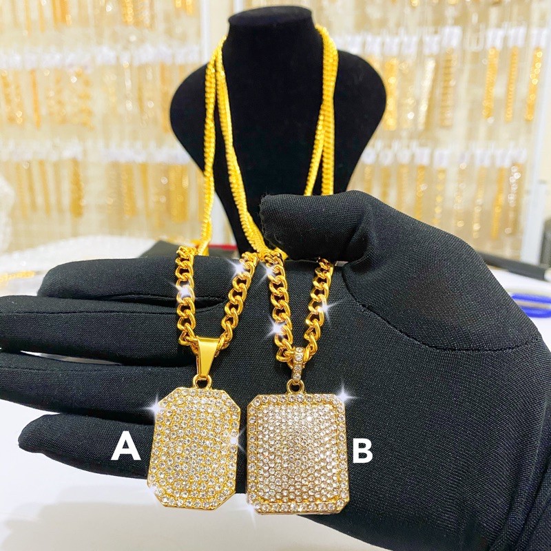 RANTAI LEHER + LOKET FULL DIAMOND ( Emas bangkok / Emas korea 24k ...