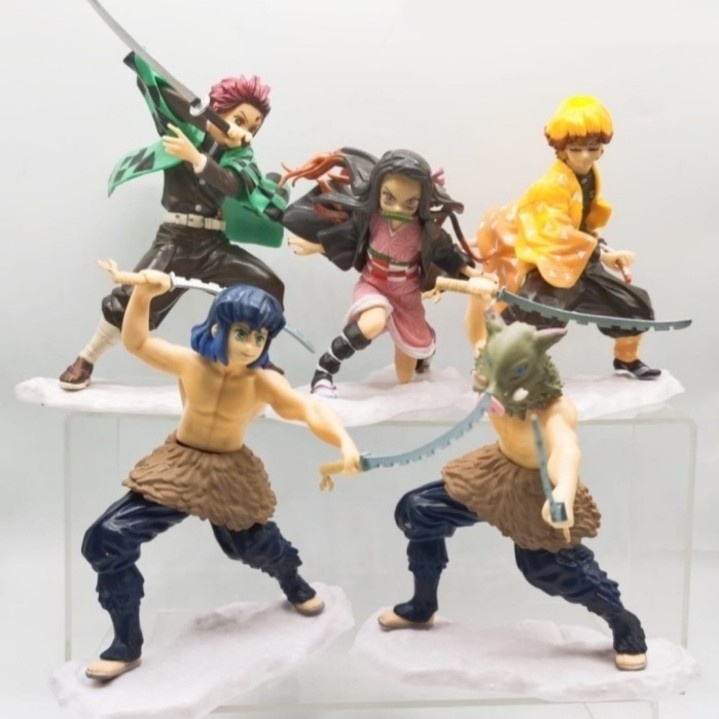 Tanjiro zenitsu Nezuko Inosuke Kimetsu no yaiba Action Figure | Shopee ...