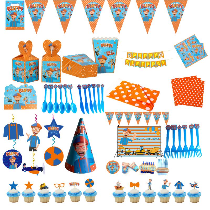 Toy Blippi Charming Paper Cups Plates Banner Straw Decor Kids Balloon ...