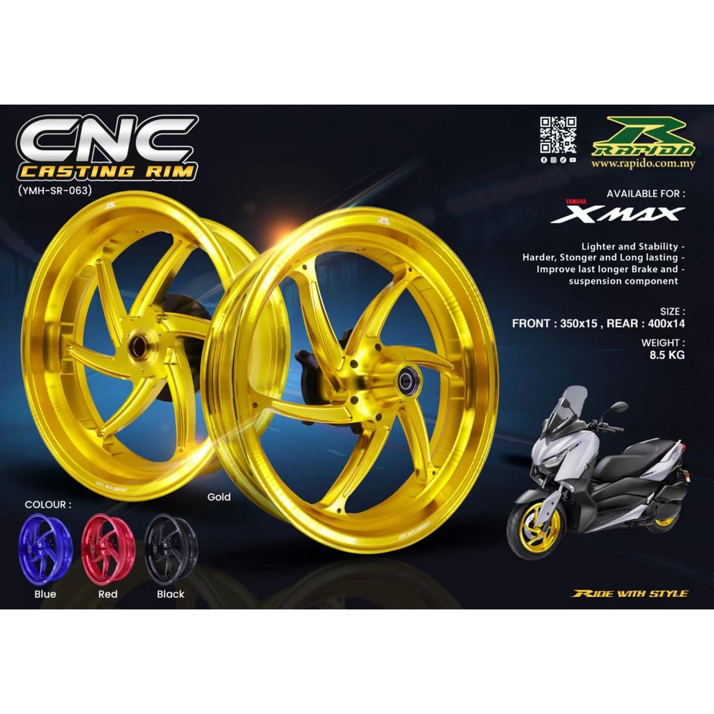 RAPIDO YAMAHA XMAX 250 / XMAX 300 CNC CASTING RIM FRONT 350X15 REAR ...