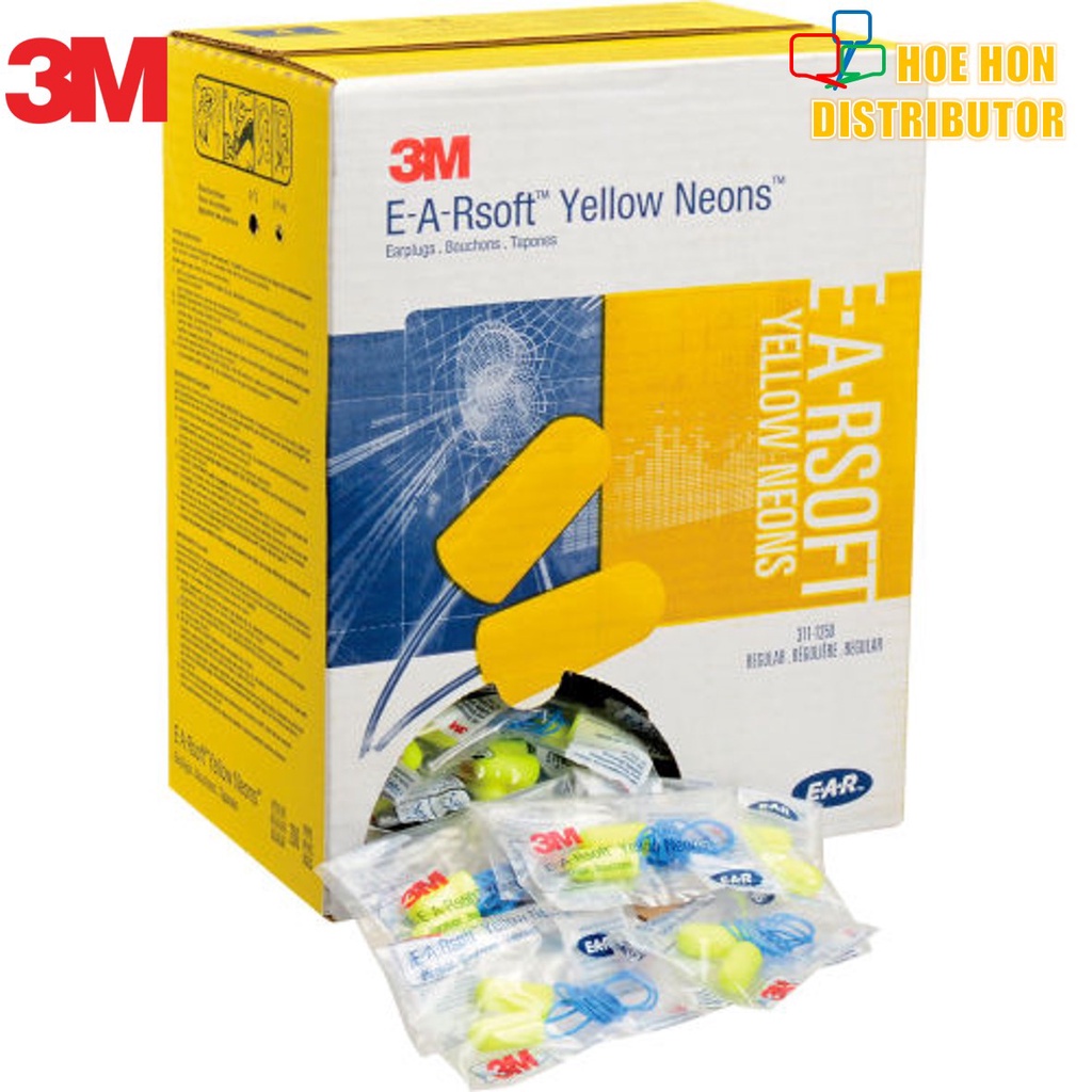 3M Earsoft Disposable Earplugs (Corded with String) Yellow Neons 1 Pair ...