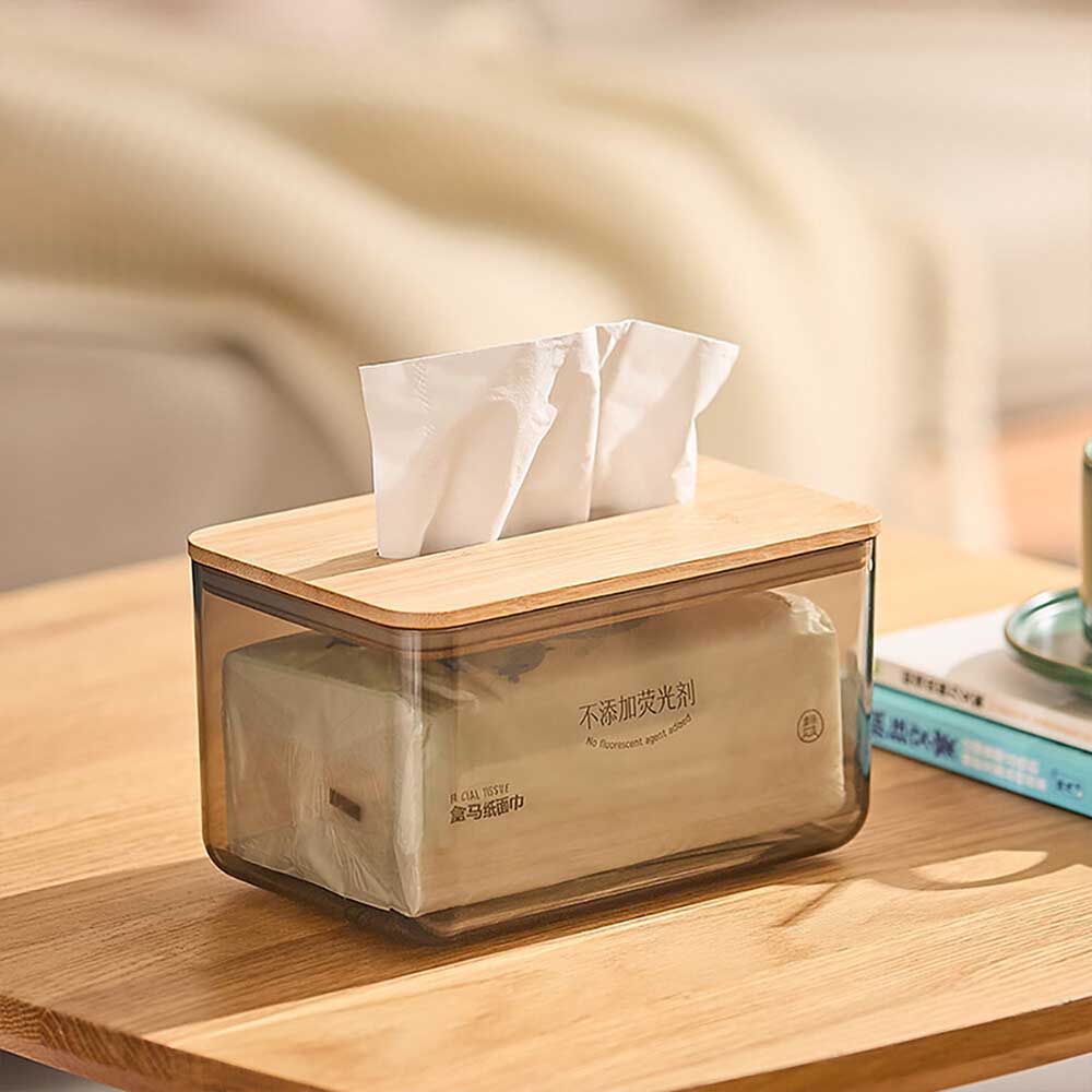 BC Minimalist Wooden Transparent Tissue Box Large with Lids Face Mask ...