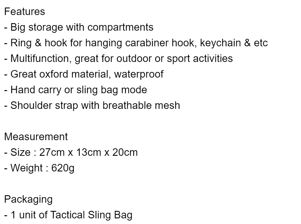 Tactical Sling Bag Waterproof Fishing Beg Pancing Kalis Air Outdoor One ...