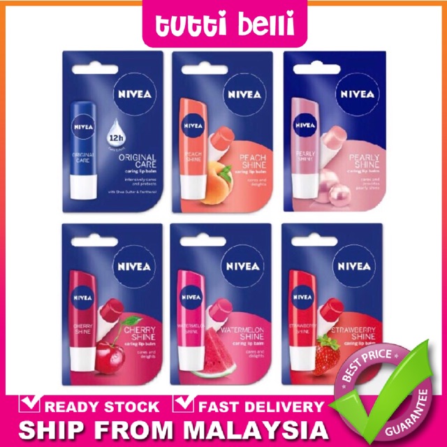 Nivea Caring Moisture Lip Balm Original Peach Cherry Watermelon
