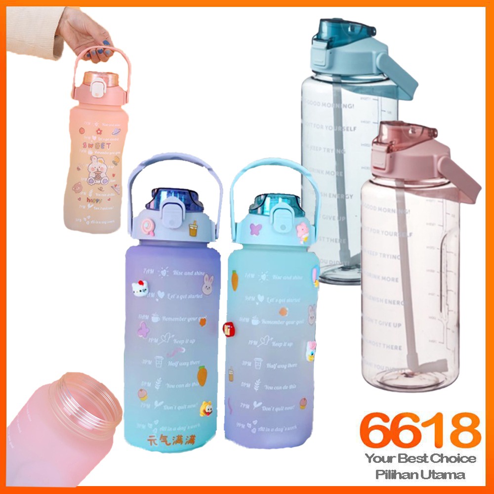 Botol Air Berwarna-warni 2000ml dengan Straw 2000ml Stickers Colorful ...
