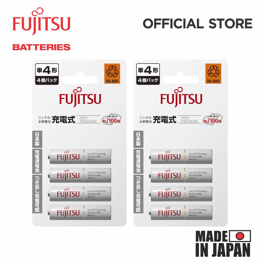 Fujitsu Standard AAA Rechargeable Battery (800mAh x 4 Cells) [Twin Pack ...
