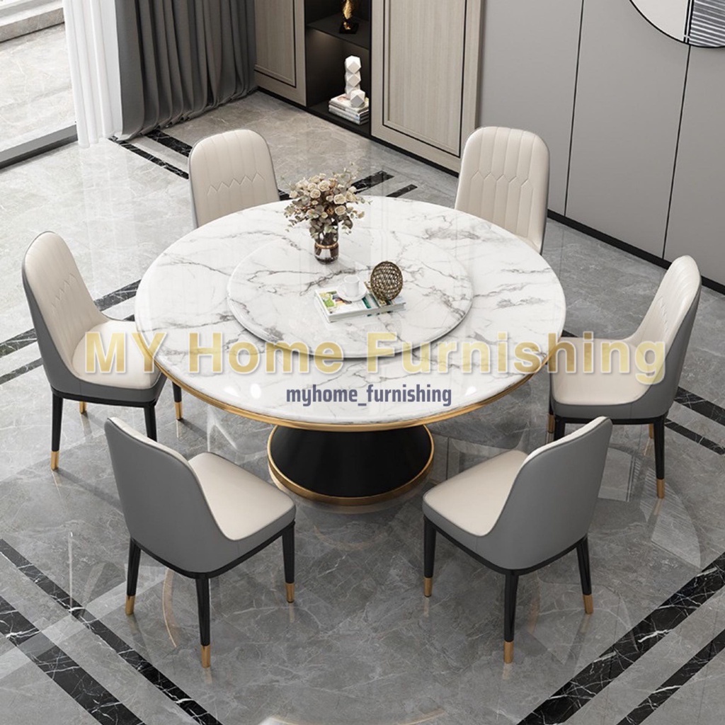 Light Luxury Marble Round Table Dining Chair Set 8 10 12 Seater With ...