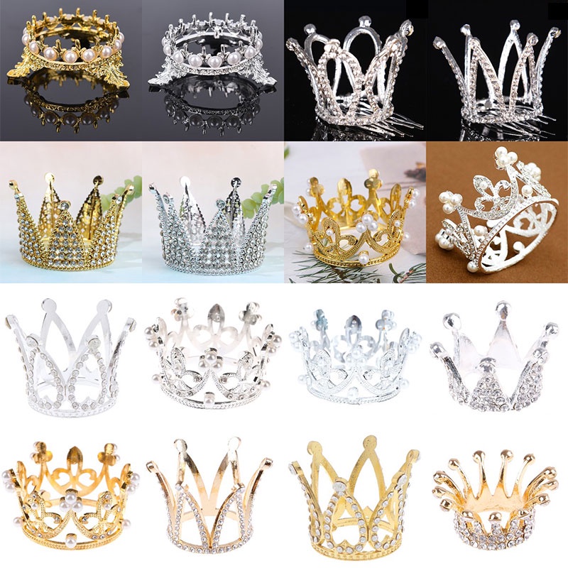 Mini Crystal Pearl Crown Cake Topper Handmade Crown Princess Tiaras ...