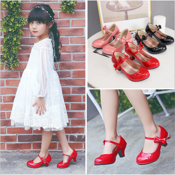 Comfy Kids Princess High Heel Red Dress Girls Shoes Bow-knot Party ...