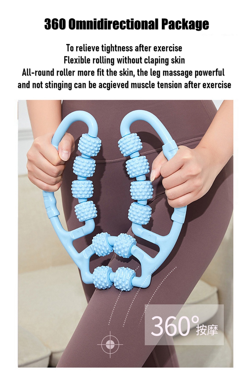 U Shape Yoga Massage Roller 12 Wheels 360 Degree Massager Trigger Point ...