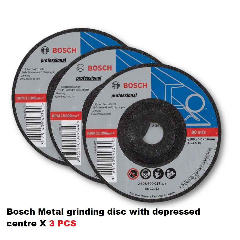 3 Piece Bosch 4"/100mm Metal Grinding Disc with Depressed Centre (100 x ...