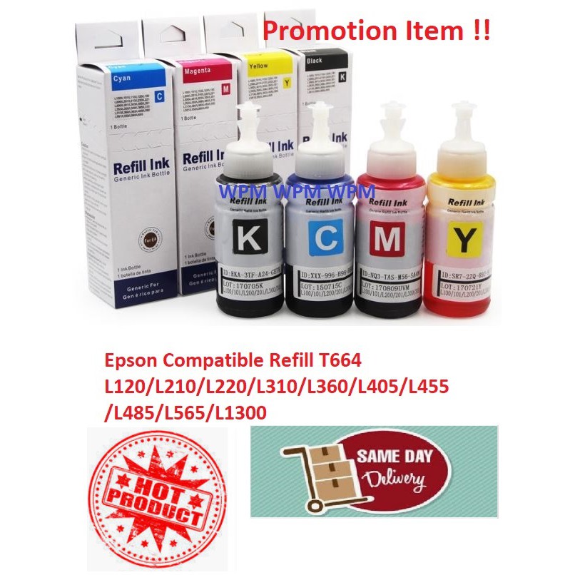 Premium Ink Epson Compatible Refill Ink T664 T 664 ink L120 L210 L220 ...