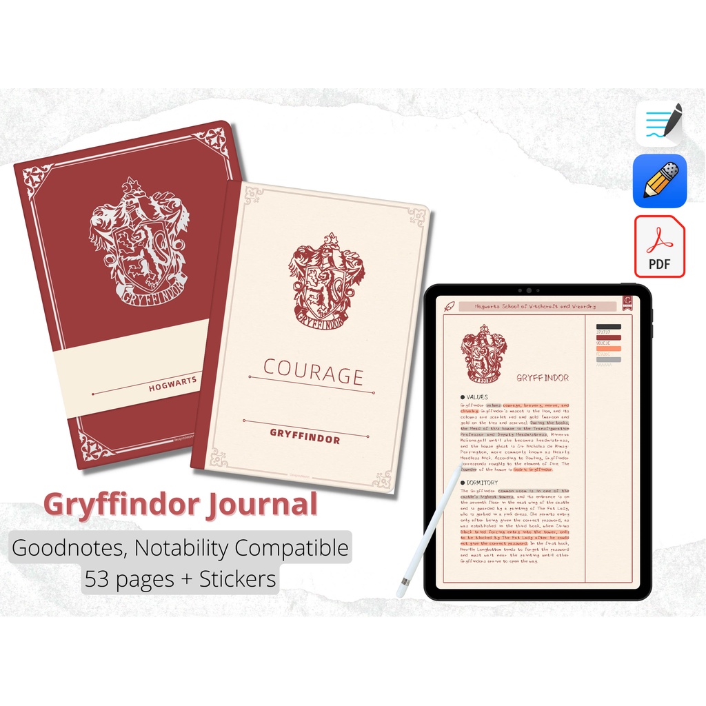 Harry Potter Gryffindor Journal Digital Notebook Daily Journal Daily ...