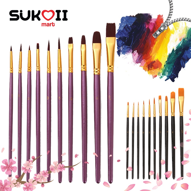 SKOI Set of 10 Acrylic Art Brushes Nylon Hair Artist Paint Brush Berus ...