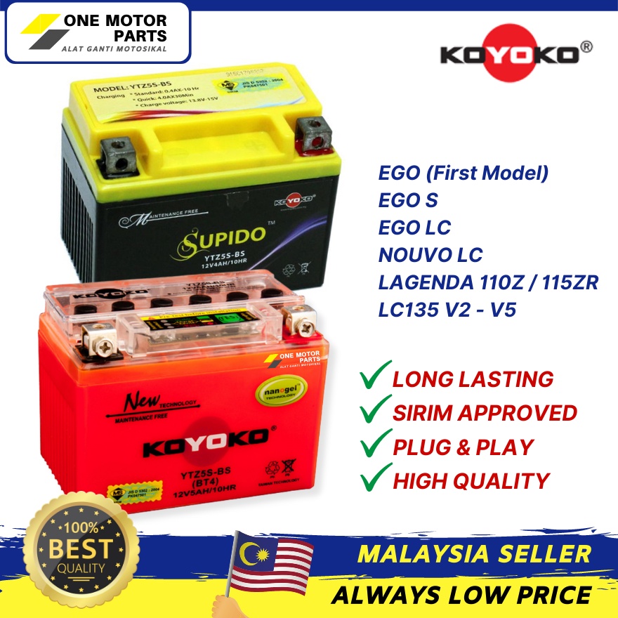 Warranty Bateri Motor KOYOKO YTZ5S utk Yamaha EGO S / EGO LC / Lagenda ...