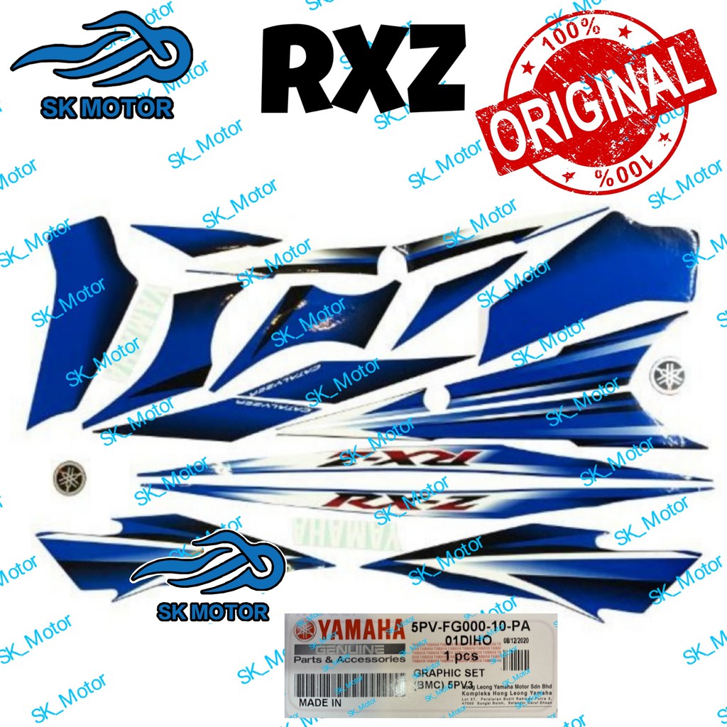 Yamaha RXZ Catalyzer Original Stripe Sticker Graphic Blue Biru Skala ...