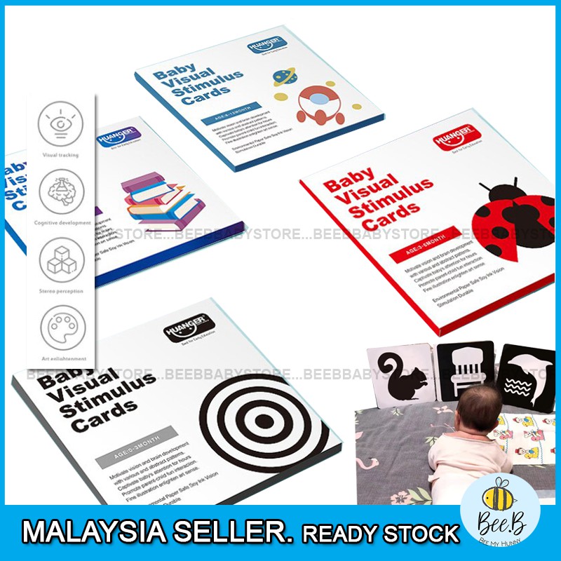 Montessori Visual Stimulation Cards with English Box Baby Black White ...