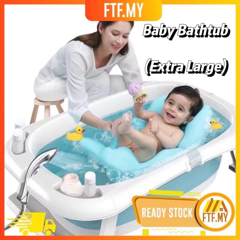 Foldable Baby Bathtub Set Extra Large With Bath Cushion Bath Net Safe ...