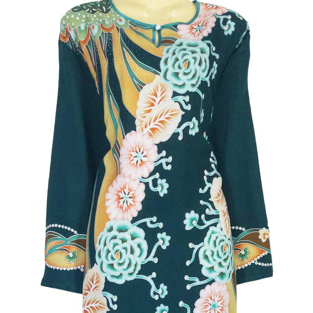 Kaftan Lengan Panjang / Baju Tidur Cotton Corak Batik Mutiara Mas ...