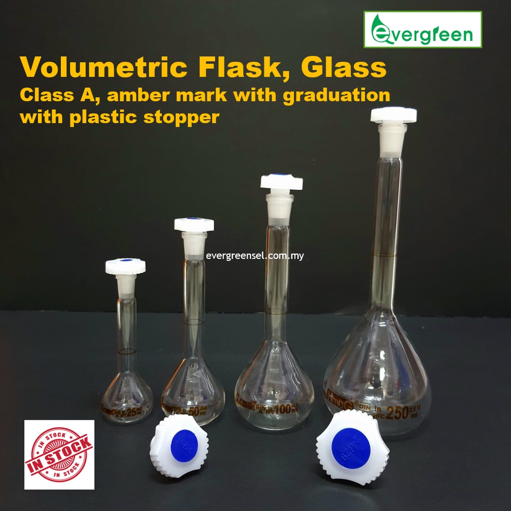 ( PROMO ) Volumetric Flask, Class A, amber mark, graduation with Stopper, 10ml to 250ml | Shopee ...