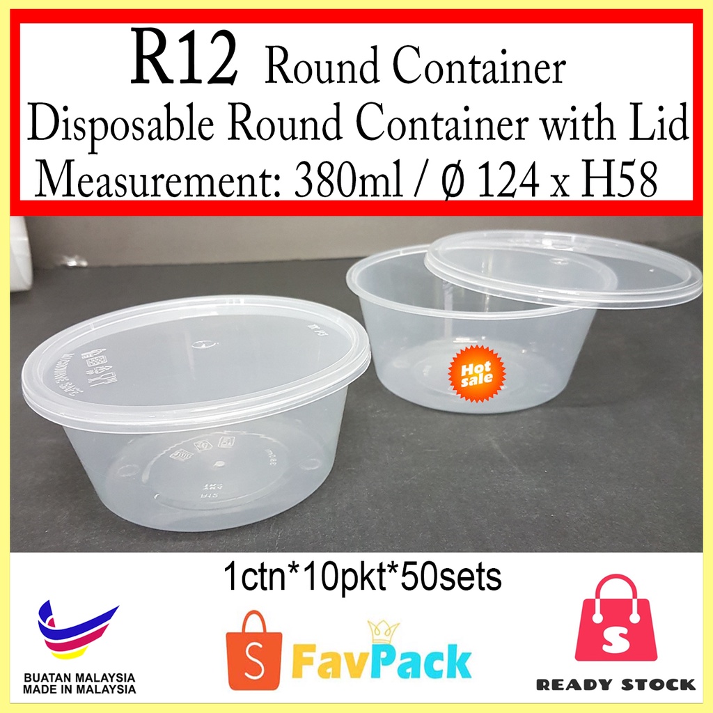 R12 (TEKA) 380ml PP Round Microwave Container with Lid (50sets ...