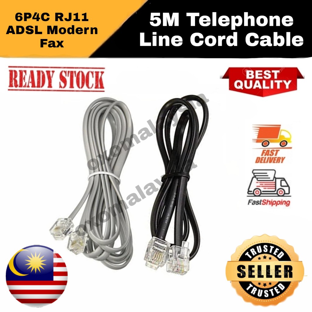5M Telephone Line Cord Cable 6P4C RJ11 ADSL Modem Fax | Shopee Malaysia
