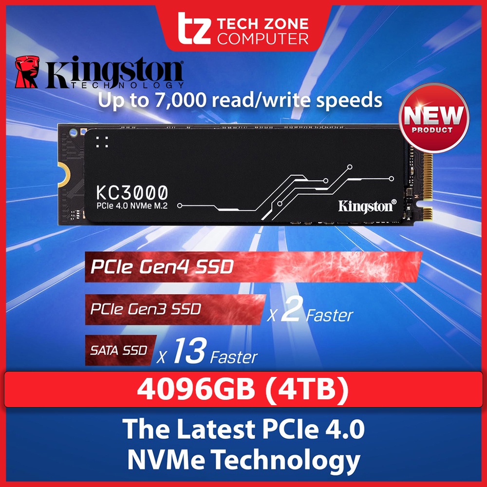 Kingston KC3000 M.2 2280 NVME GEN4 PCIE 4096GB ( 4TB ) SSD SKC3000D ...