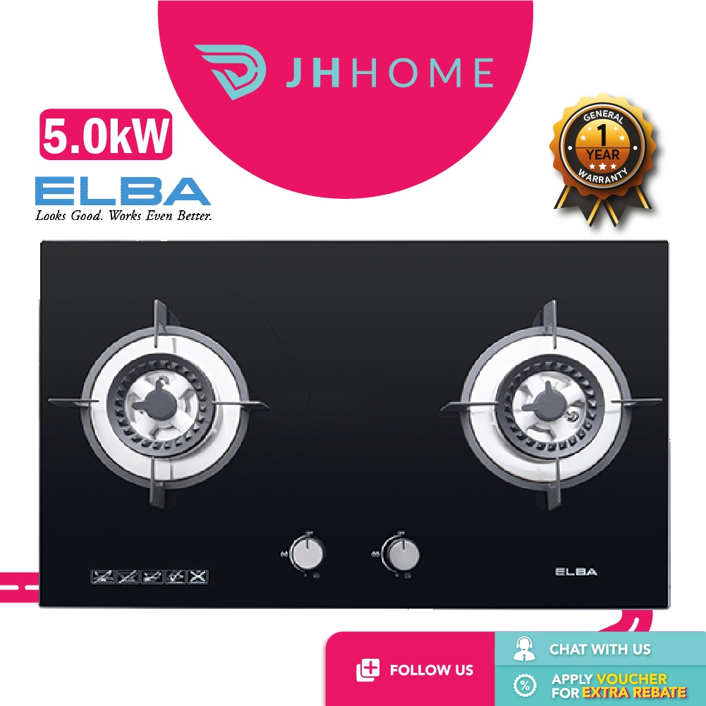 Elba 5.0kW 2 Burner Built In Glass Hob EGH-K8842G(BK) | EGH-G8522G(BK) |Cast Iron Pan Support ...