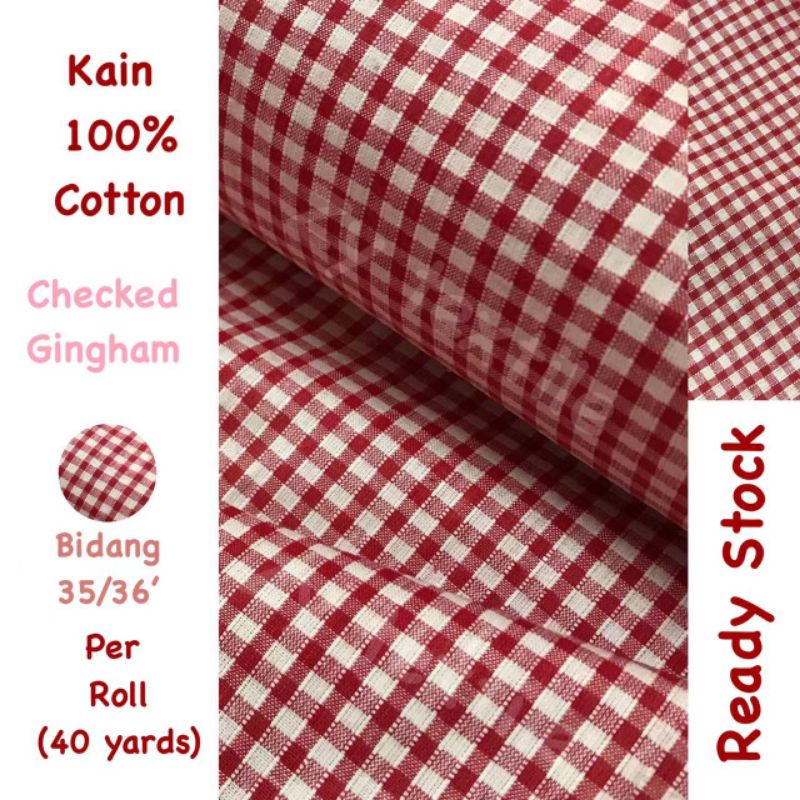 (1 Roll/40 yards) Kain 100% Cotton gingham checked 35/36' | Shopee Malaysia