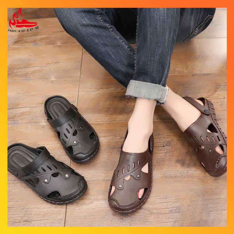 sandal kulit lelaki original Sandal kulit lelaki selipar urut tapak ...