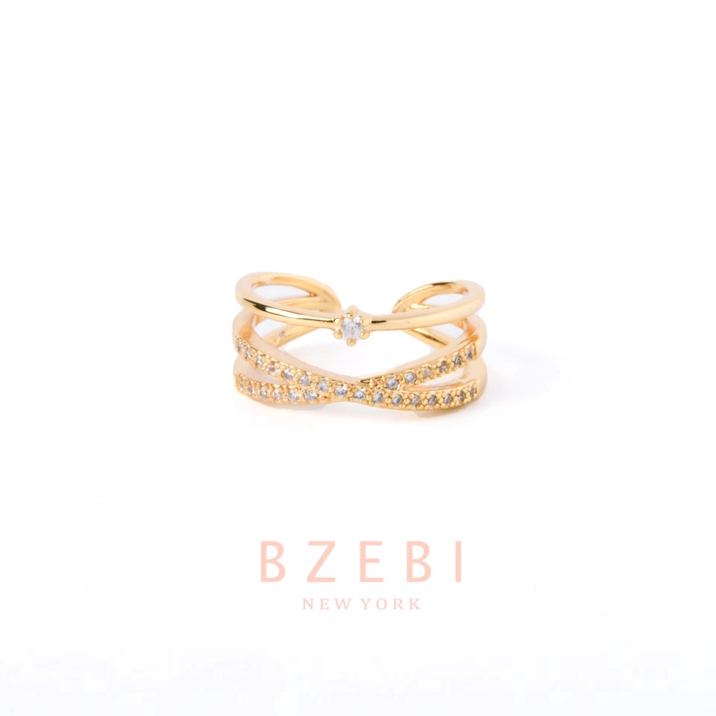 BZEBI Gold Plated Layered Ring with Zircon Diamond Korean Design with ...