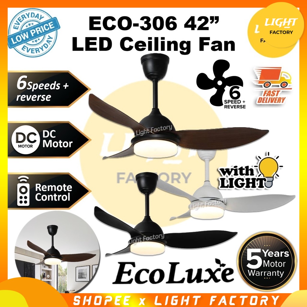 ECOLUXE E306 42" 3 Blades DC Motor Baby Fan With 3 Color LED Remote ...