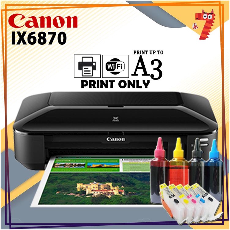 Canon iX6870 A3+ Wireless With Empty Refillable Cartridge + Edible Ink ...