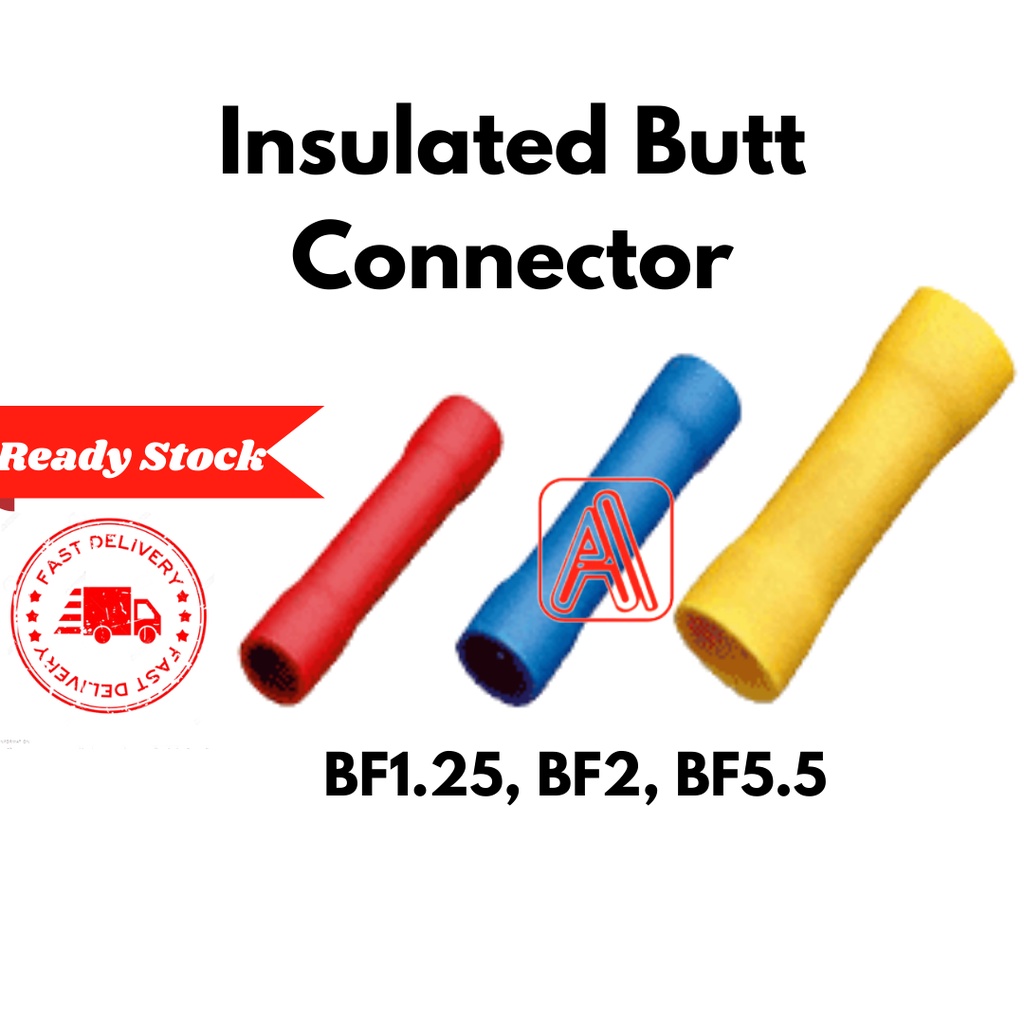 (100PCS) BF1.25 / BF2 / BF5.5 1.25mm 1.5mm 2.5mm 4mm 6mm Insulated Butt Connector Insulated Link ...