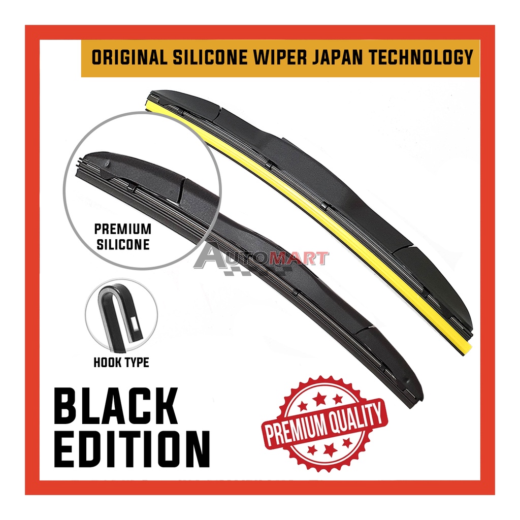 PREMIUM GENUINE SILICON WIPER BLACK EDITION WITH JAPAN TECHNOLOGY AKSESORI KERETA TOYOTA HONDA ...