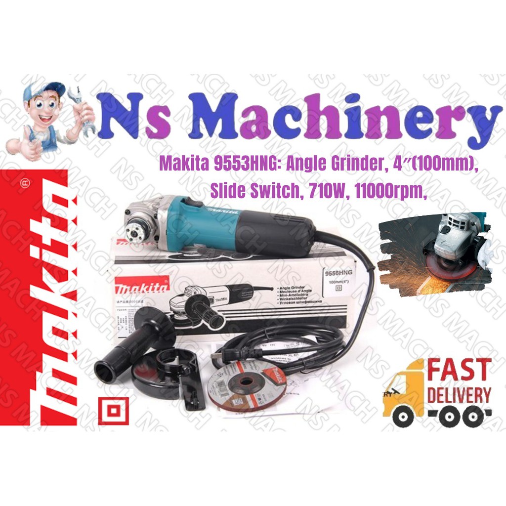 Makita 9553HNG: Angle Grinder, 4″(100mm), Slide Switch, 710W, 11000rpm ...