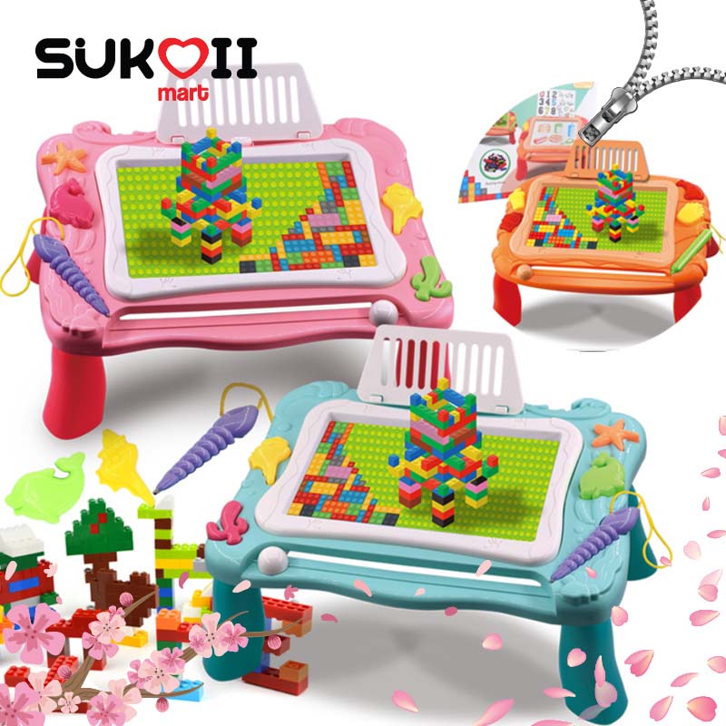 SKOI Childrens Multifunctional Toy Building Table 2 In 1 Blocks Drawing ...
