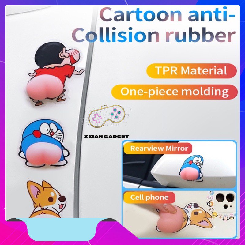 2Pcs 3D Car Sticker Car Door Collision Sticker Cartoons Cute Car Crayon ...