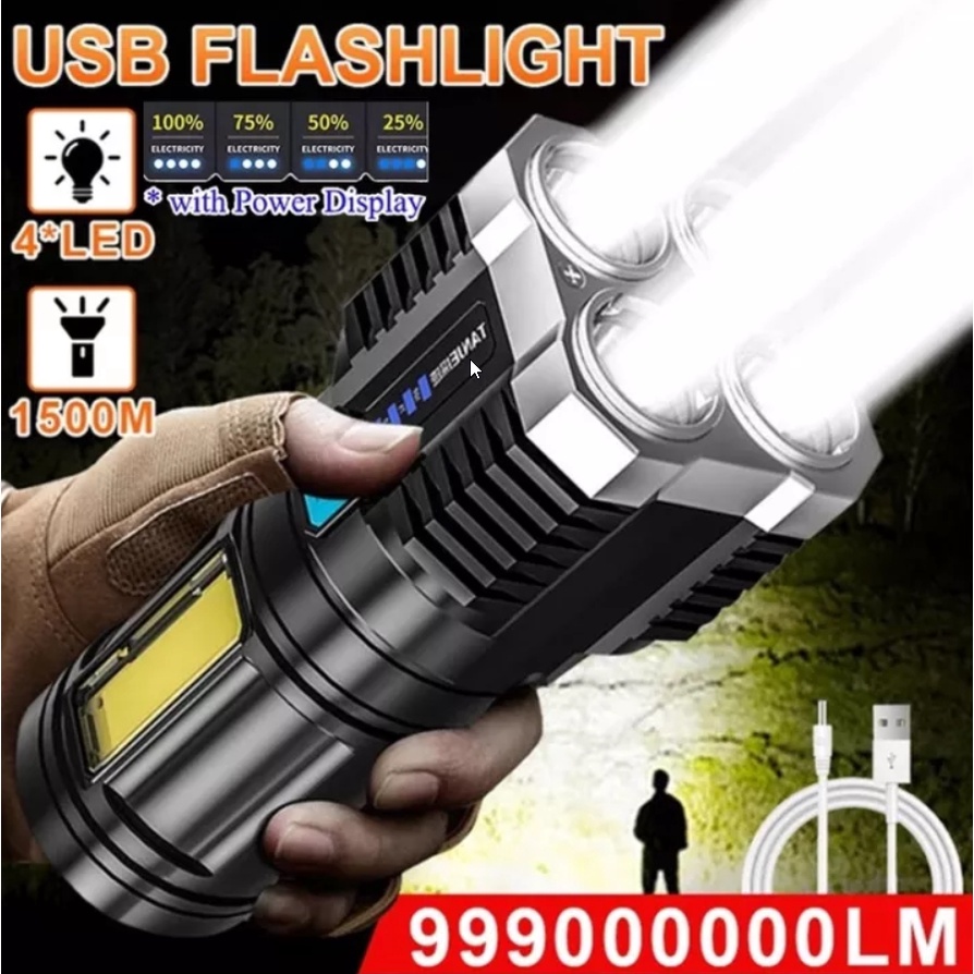 4core super bright outdoor rechargeable flashlight multi-function led ...