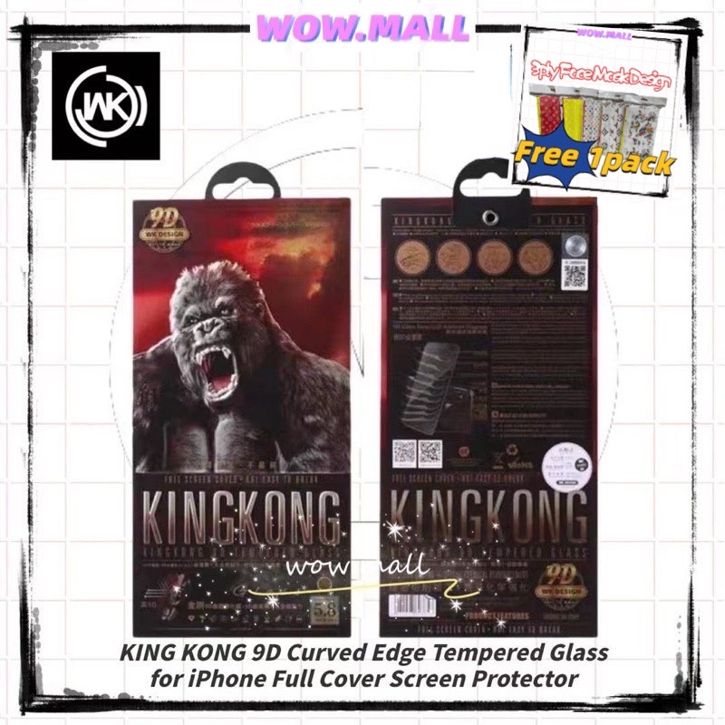 Wk King Kong 9d Curved Edge Tempered Glass Iphone 11 12 13 14 15 Pro