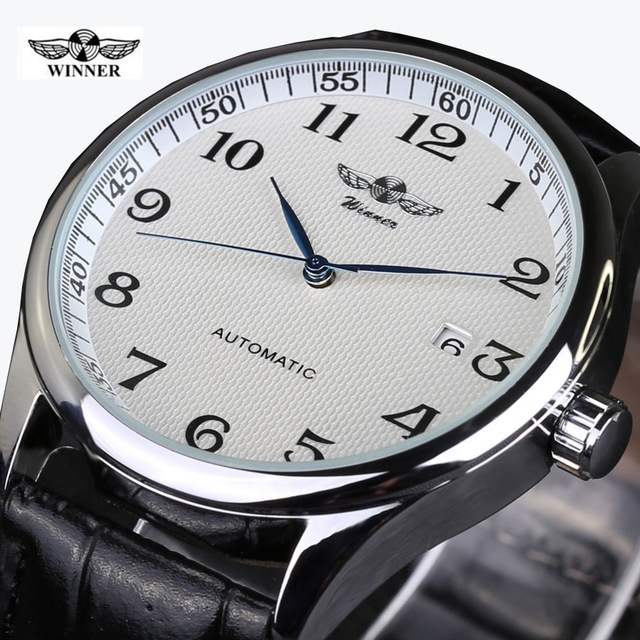 WINNER Men Classic Luxury Automatic Mechanical Watch Leather Calendar ...