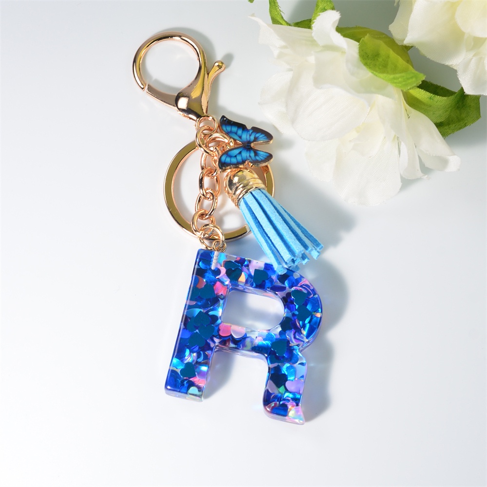 Fashion Heart Sequin Filled Resin Letter Keychain With Tassel Women ...