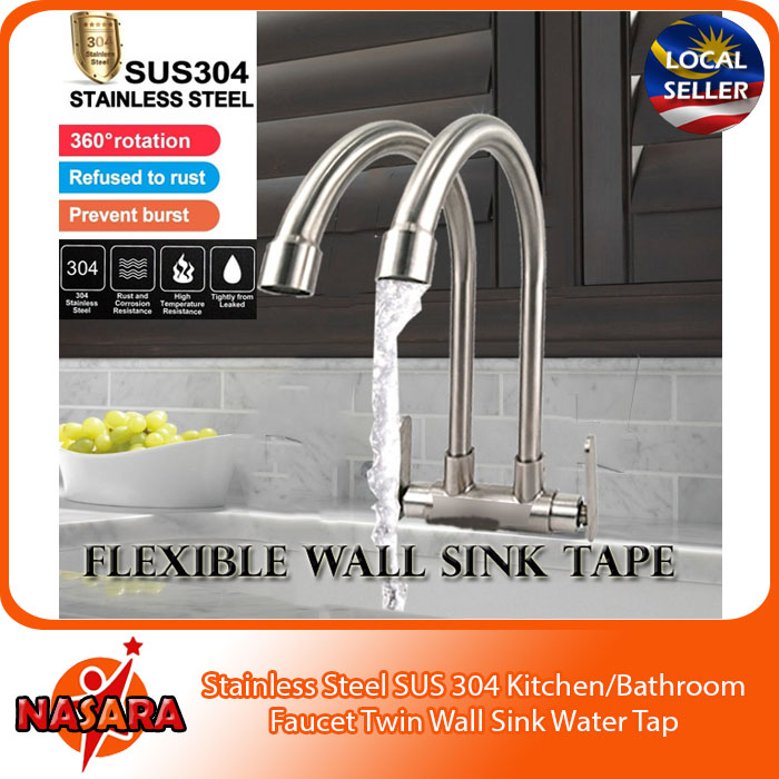 NASARA - Stainless Steel SUS 304 Kitchen/Bathroom Faucet Twin Wall Sink Water Tap | Shopee Malaysia