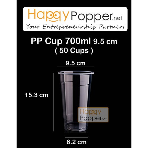 Happypopper Cawan Plastik PP Plastic Cup 700 ml 22oz 700ml 22 oz ( 50 ...