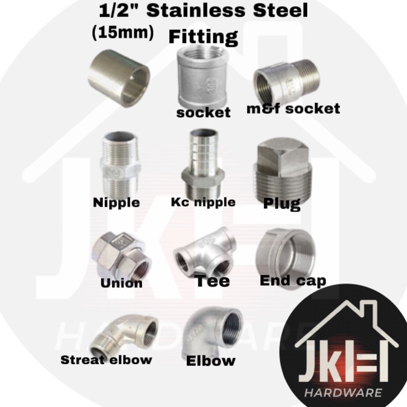 1/2"(15mm) 304 Stainless Steel Fitting elbow,socket,tee,streat elbow,end cap,plug,union ...